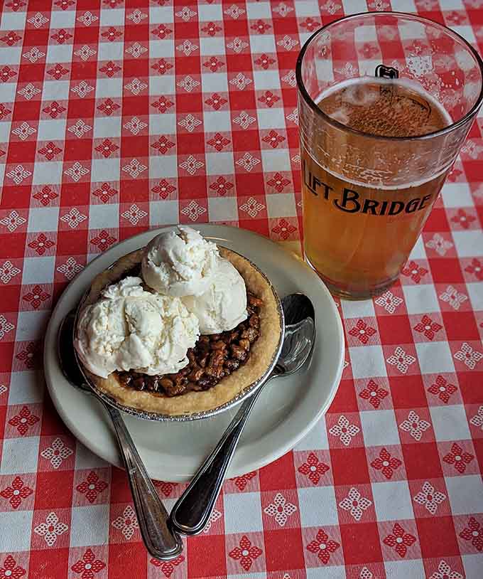 Dessert and a cold beer, because after conquering a rack of ribs, you've earned something sweet to celebrate your victory.