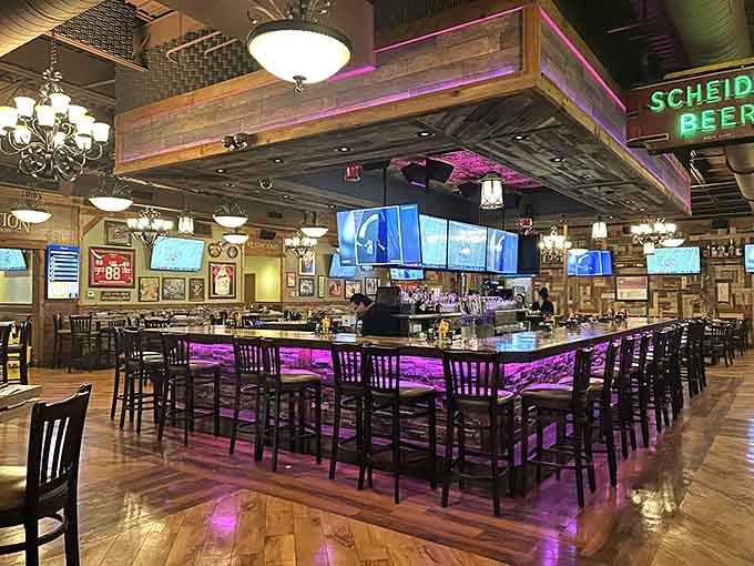 The impressive bar setup invites you to settle in with a cold one while contemplating your pizza order.