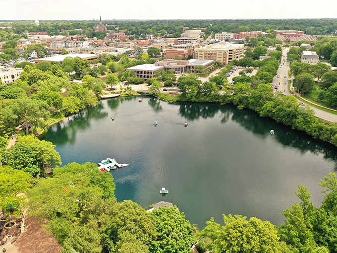 Quarry Lake offers a moment of tranquil blue amidst the autumn palette. It's nature's way of saying, "Here's a cool drink of serenity to go with all that fall fever."
