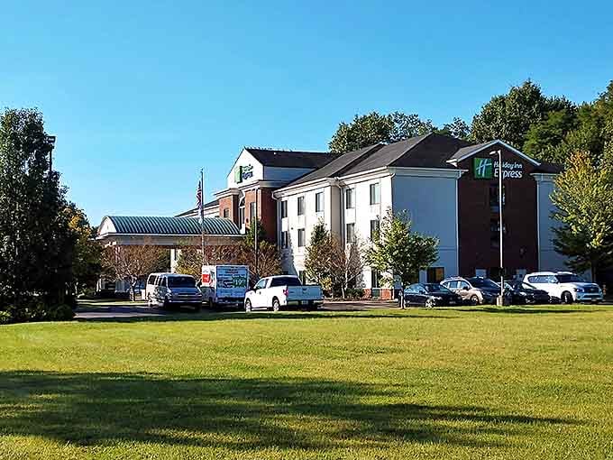 Modern comforts meet small-town hospitality at the local Holiday Inn Express, where weary travelers find respite after exploring.