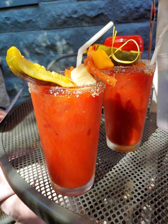 The Bloody Mary at Nick's comes dressed to impress with enough garnishes to qualify as a salad course.