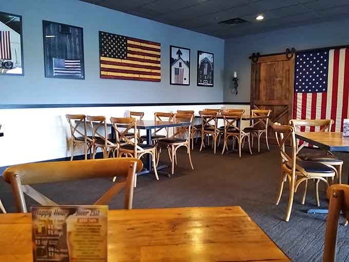 The dining room's warm lighting and comfortable seating invite you to settle in for a leisurely meal where nobody's rushing you out the door.