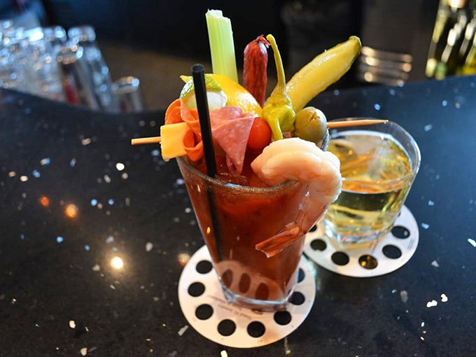 This Bloody Mary is less of a drink and more of a full meal, loaded with enough garnishes to feed a small army.