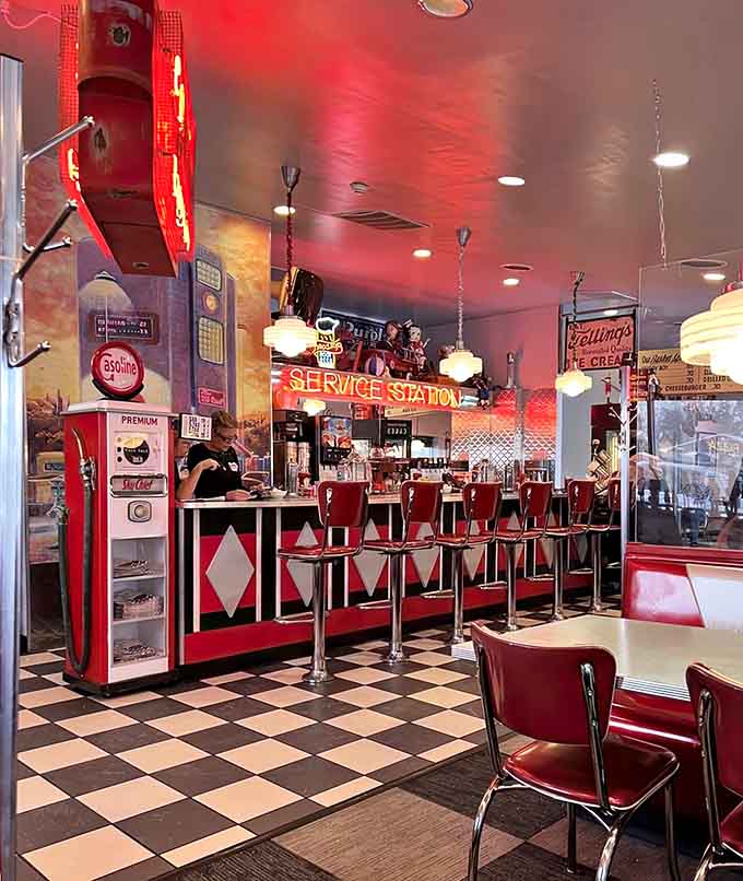 Classic diner counter seating where you can watch the magic happen while contemplating your next order before finishing your current one.