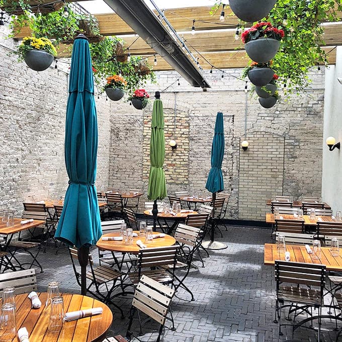 Enjoy the Michigan sunshine in our hidden garden patio, complete with beautiful hanging flowers and plenty of fresh air.