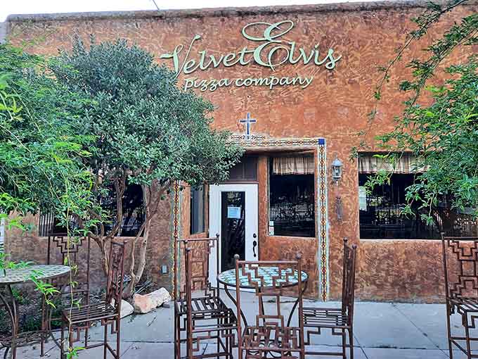 Velvet Elvis Pizza Company's weathered exterior has more character than most Hollywood actors, and the pizza's pretty great too.