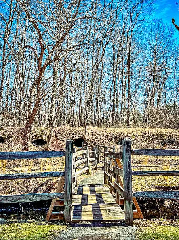 This wooden walkway invites exploration of the stone sentinels that stand as monuments to Ohio's industrial ingenuity.