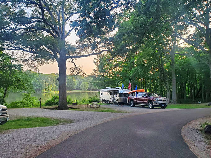 The perfect campsite doesn't exi&mdash; Oh wait, here it is, complete with lakefront property and sunset views.