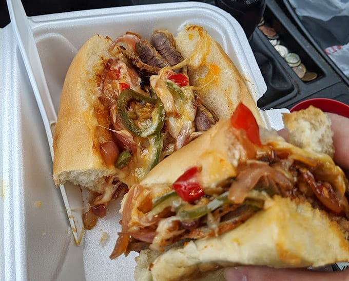 This loaded cheesesteak brings peppers, cheese, and beef together in one glorious, messy, delicious package.
