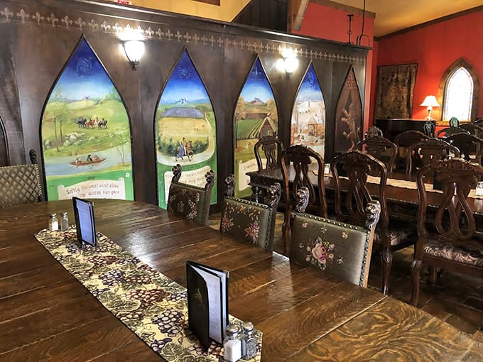 Dining areas blend medieval ambiance with modern comfort, because authentic period dining was actually pretty unpleasant.