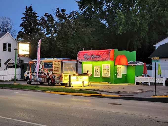 The vibrant storefront practically vibrates with energy, promising the kind of meal that becomes a cherished memory.