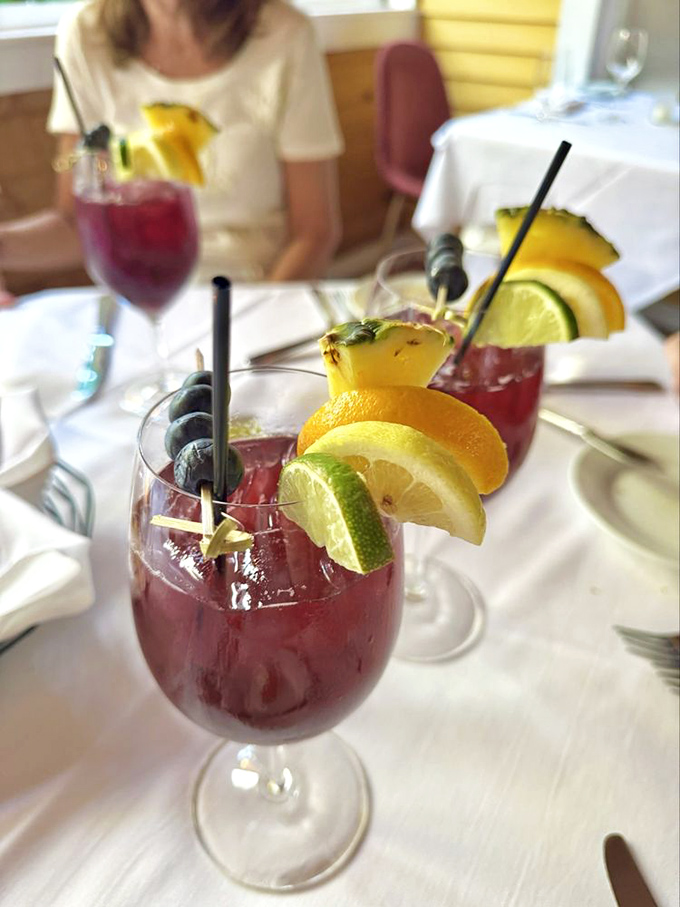 Sangria de Parcha brings tropical sunshine to Maine&mdash;fresh fruit and vibrant color make this drink as beautiful as it is delicious.