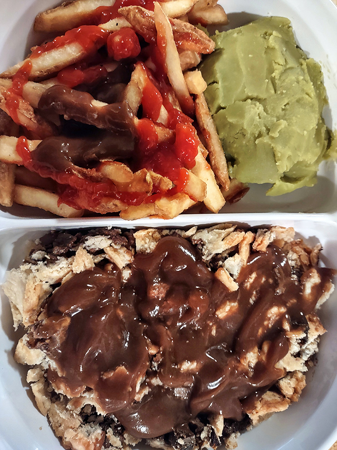 Steak and kidney pie with chips and gravy &ndash; a hearty meal that would fuel a London cabbie through the rainiest of days.