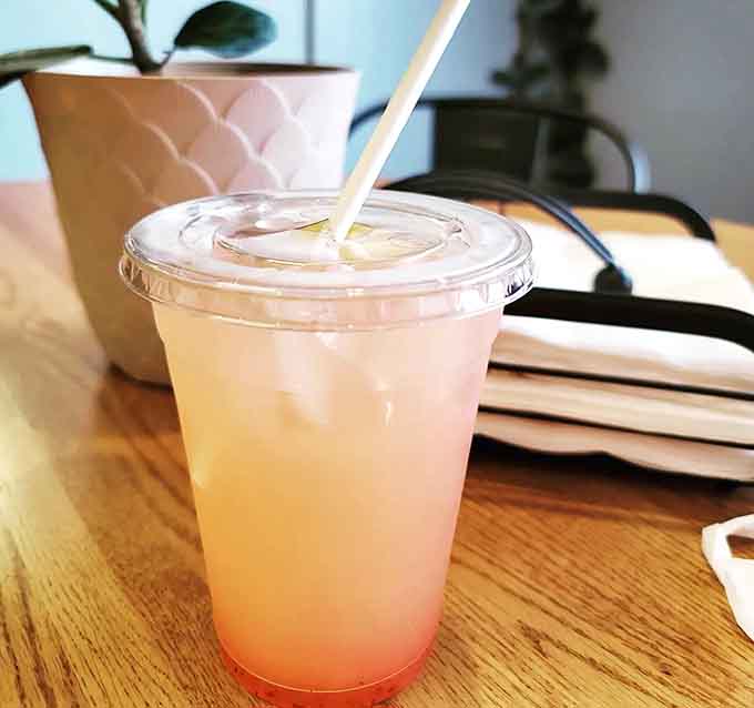 A refreshing beverage that's as colorful as a sunset and probably tastes even better, perfect for washing down all that ice cream.