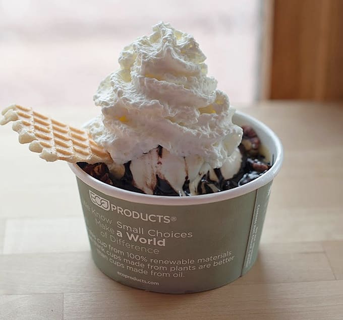 That frozen custard sundae with its mountain of whipped cream and chocolate drizzle is basically happiness in a biodegradable cup.