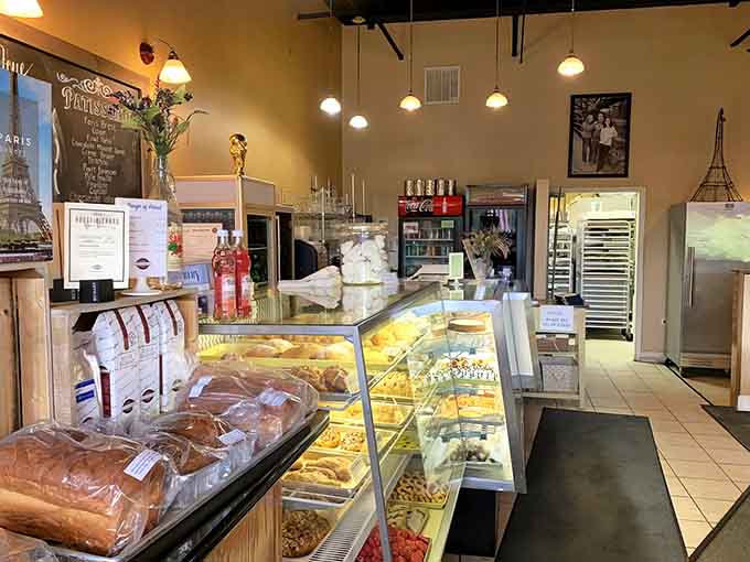 The counter area showcases fresh pastries and breads, tempting you to take home more than you originally planned.