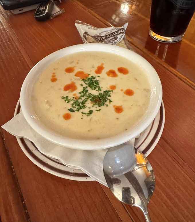 Clam chowder so creamy and rich it could double as a warm hug in a bowl.