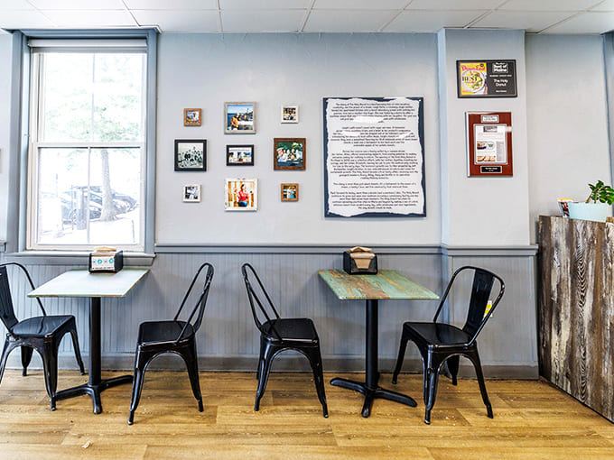 Simple seating arrangements encourage lingering over coffee while contemplating your next donut selection.