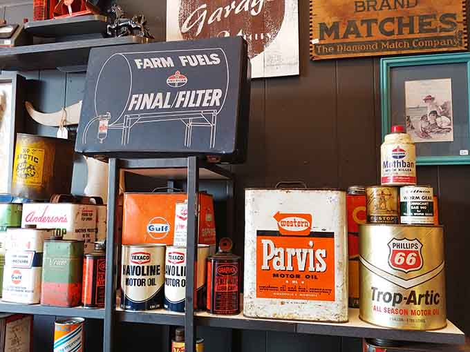 These vintage motor oil cans and farm fuel signs are automotive nostalgia at its finest, when even lubricants had style and brand loyalty meant something.