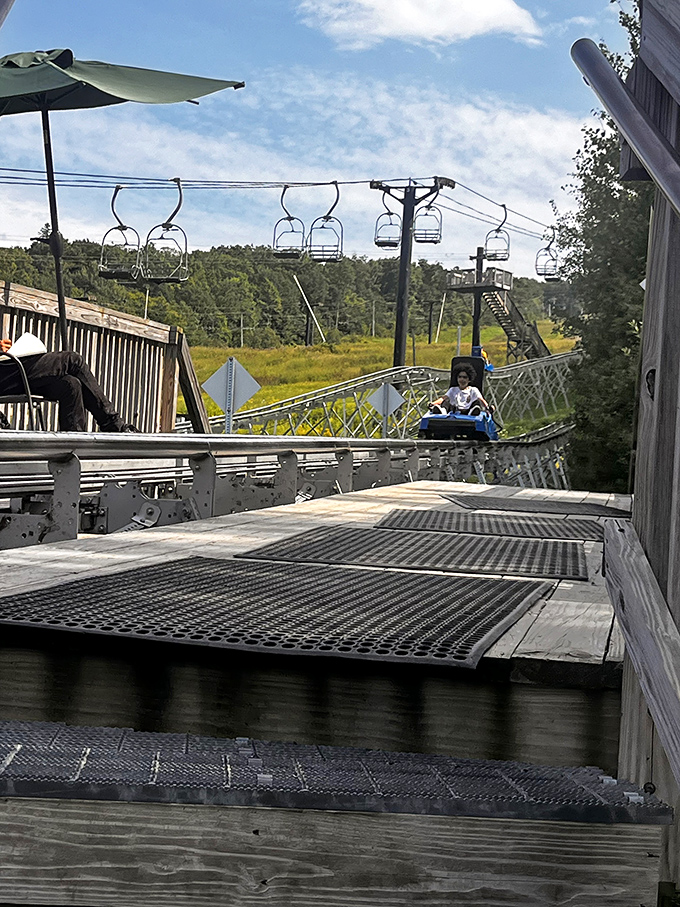 Journey's end at the unloading station, where wide-eyed riders stumble off with windblown hair and stories to tell.