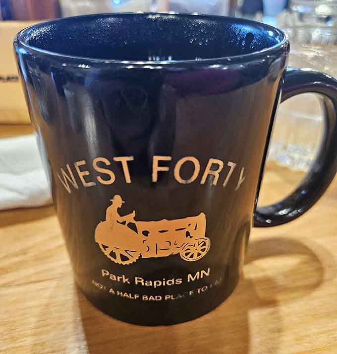 The coffee mug says it all: "Not a half bad place to eat," which might be the most Midwestern humble-brag ever printed.