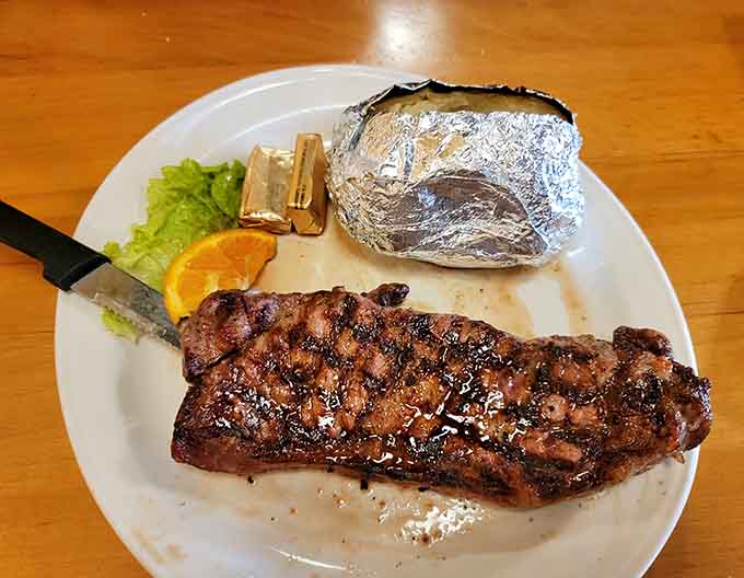 That ribeye and loaded potato combo could make a vegetarian reconsider their life choices, temporarily at least.
