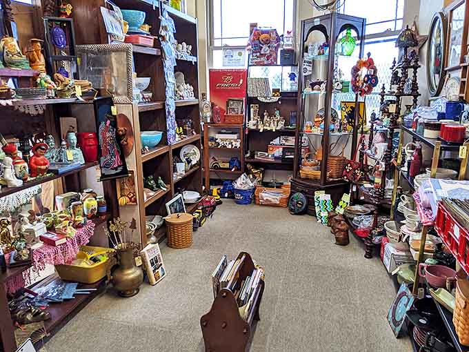 This isn't clutter &ndash; it's a carefully curated chaos where porcelain figurines and vintage kitchenware create a three-dimensional scrapbook of Americana.