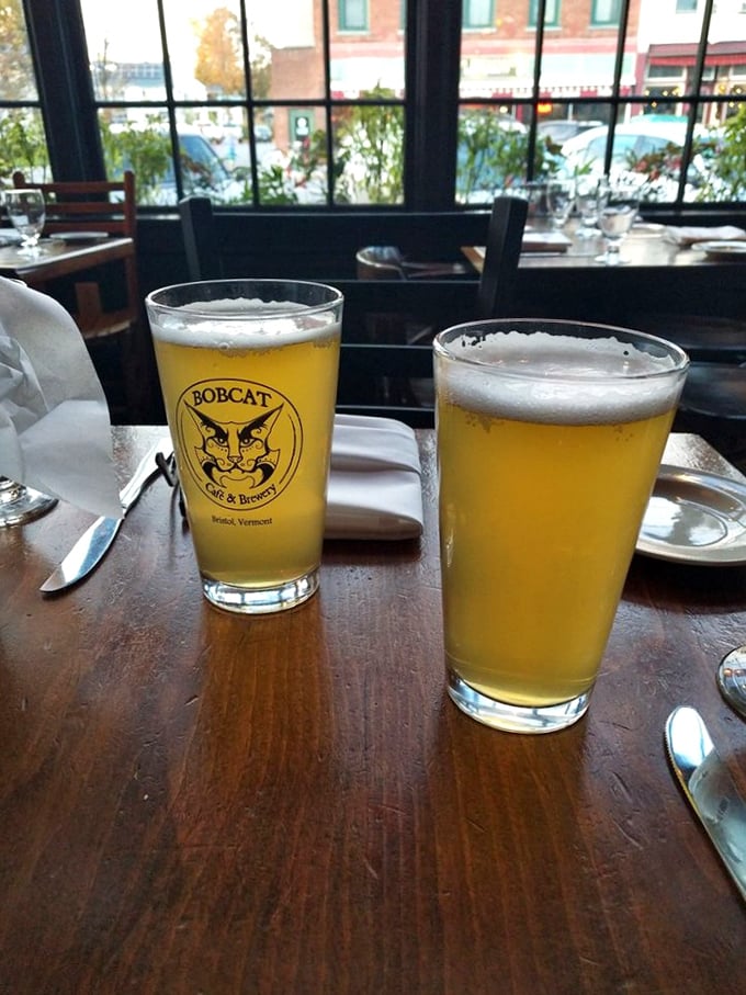 House-brewed beers catch the light like liquid amber, promising refreshment that pairs perfectly with everything on the menu.