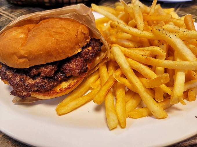 The dynamic duo of comfort food! This burger and fries combo is like Batman and Robin, if they were delicious and didn't fight crime. 