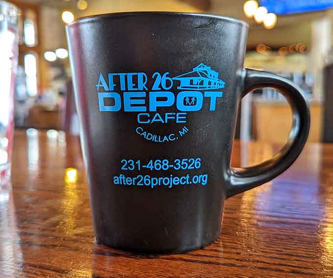 Your coffee comes in a branded mug that you'll want to take home, though you probably shouldn't because that would be stealing, no matter how cute it is.