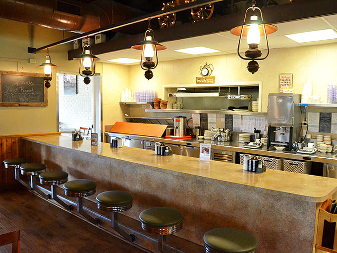 Pull up a stool at the counter and watch breakfast magic happen – where coffee flows freely and conversation comes easy.