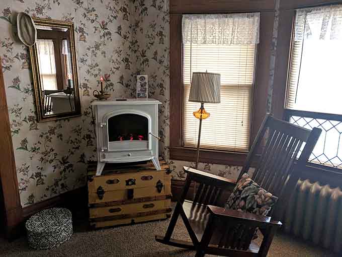 Every cozy corner in these railroad cars tells a story, from the vintage trunk to the period-appropriate stove that's purely decorative now.