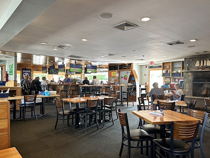 The dining room buzzes with conversation and clinking glasses. Notice how nobody's looking at their phones? That's the power of good food.