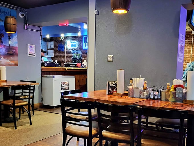 The dining area strikes that perfect balance between spacious and cozy, with Route 66 memorabilia adding authentic roadhouse character.