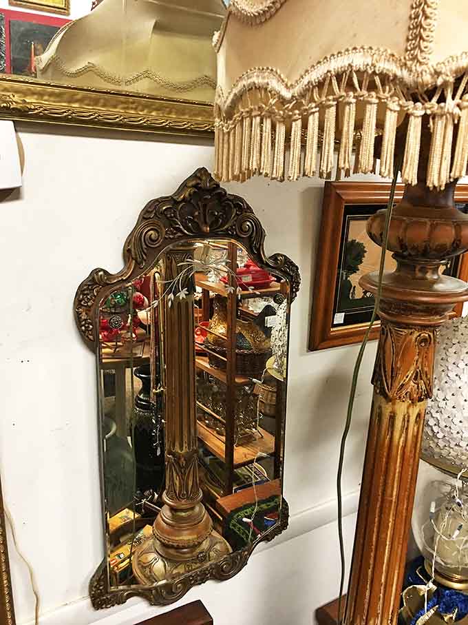 Ornate mirrors like this one don't just reflect images &ndash; they reflect craftsmanship from an era when even everyday objects deserved decorative flourishes.