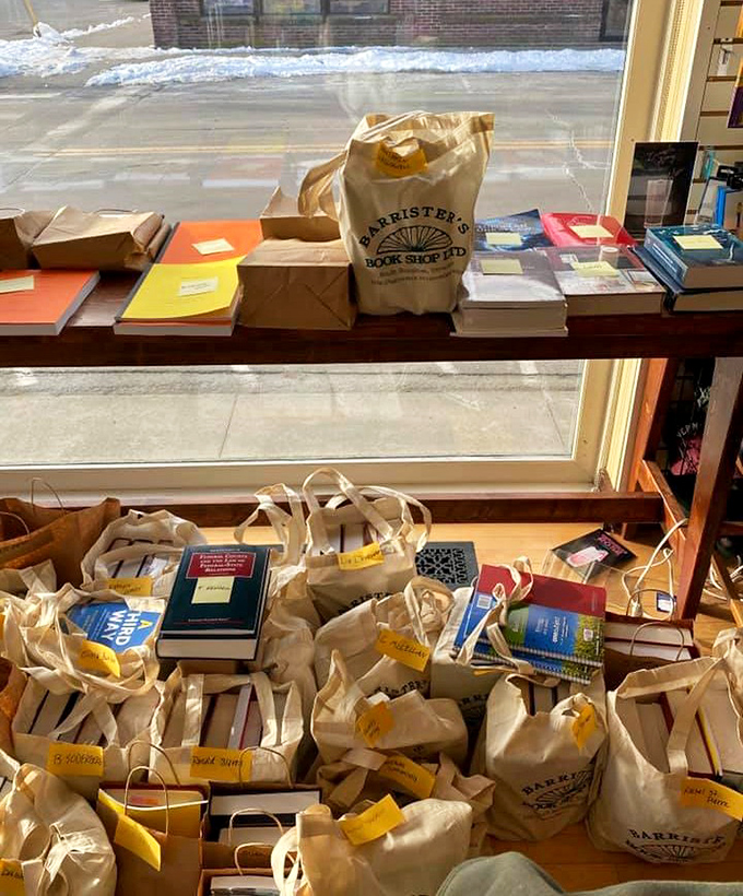 Paper bags lined up like soldiers, each containing carefully selected books &ndash; Barrister's personal touch in an increasingly digital world.