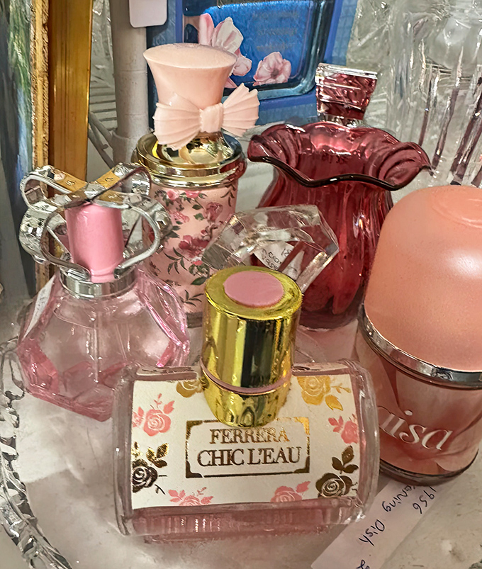 Pretty in pink! These vintage perfume bottles could make even Marie Antoinette jealous. "Let them wear Chic L'eau," she might have said.