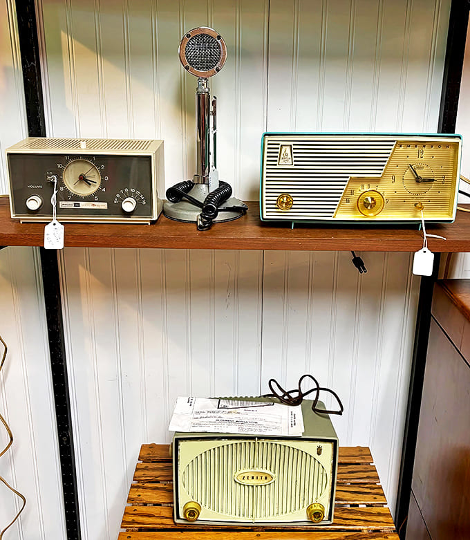 When electronics were furniture and had actual knobs to turn. These vintage radios and microphone recall an era when technology was both beautiful and built to last.