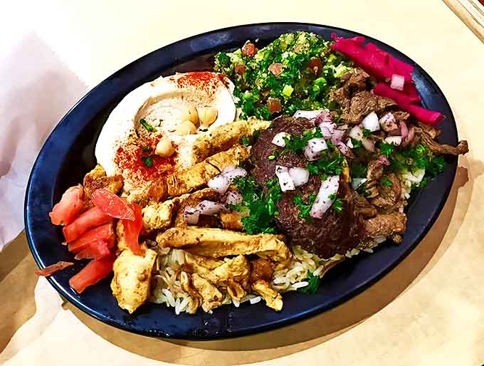 The shawarma plate arrives like an edible color wheel &ndash; a masterclass in balancing flavors, textures, and visual appeal.