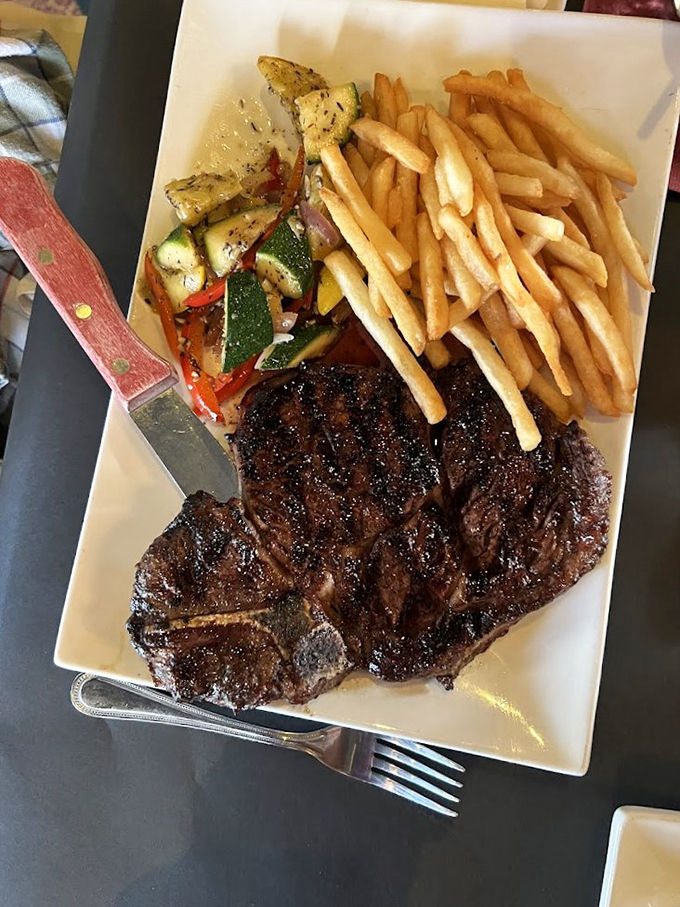 Meet the Schwarzenegger of steaks—muscular, well-seasoned, and guaranteed to leave you saying, "I'll be back... for seconds!"