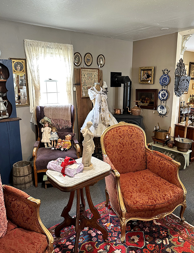 A sitting room vignette that whispers, "Come, sit a spell, and tell me about the time before smartphones." That chair remembers the Civil War.
