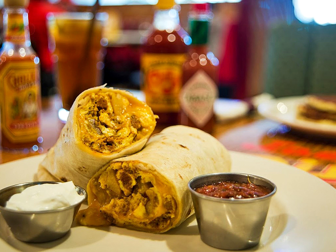 Burrito or edible hug? You decide. This tortilla-wrapped treasure is bringing the fiesta to your taste buds, one bite at a time. Take a seat, any seat!