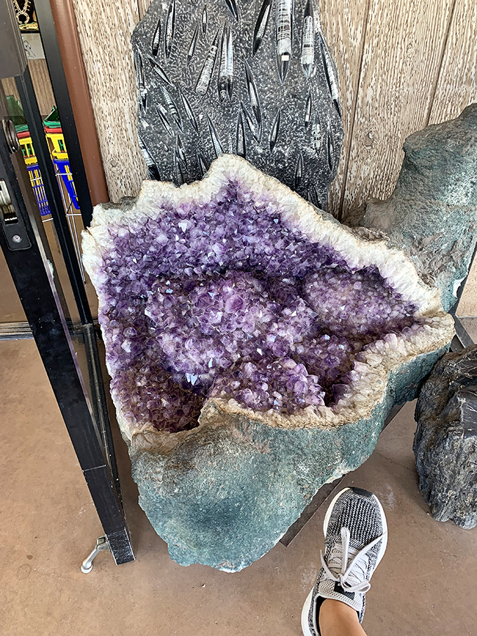 Nature's geode cathedral &ndash; these purple crystal chambers formed in darkness, waiting millions of years to catch their first light.