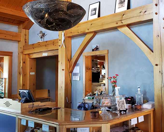 The counter area where orders are placed and desserts are displayed, tempting you before you've even ordered.