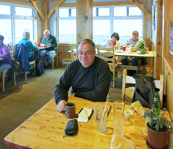 The satisfied look of someone who just discovered their new favorite restaurant on Lake Superior.