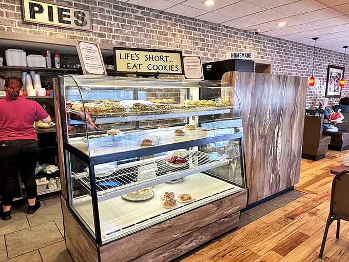 That "Life's Short, Eat Cookies" sign speaks truth, especially when homemade pies are calling your name for dessert.