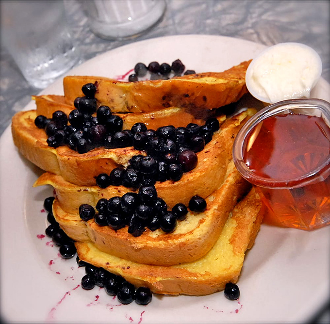 Blueberry French toast that makes you question why you'd ever eat anything else for breakfast, especially when Vermont maple syrup is involved.