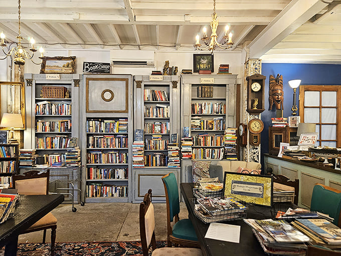 Books: Floor-to-ceiling literary treasures create the perfect backdrop for intellectual exploration. That chandelier adds just the right touch of elegance.