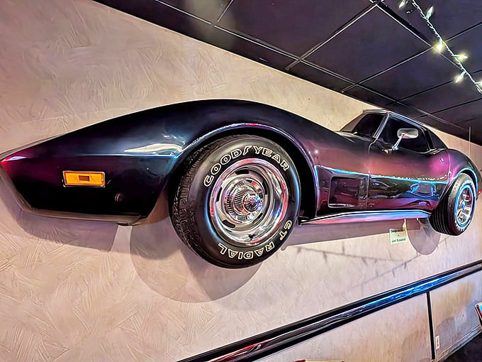 Car Display: When a restaurant mounts a vintage Corvette on the wall, they're saying "our food is worth sacrificing seating space for automotive art."