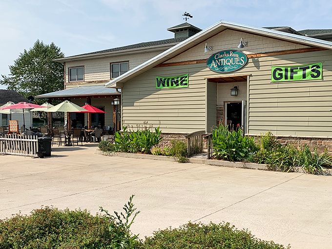 Shop and sip: This inviting storefront combines antique hunting with wine tasting, offering two favorite pastimes under one welcoming roof.